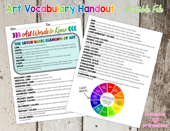 Art Vocabulary Art Words To Know The Seven Basic Elements Of Art ...