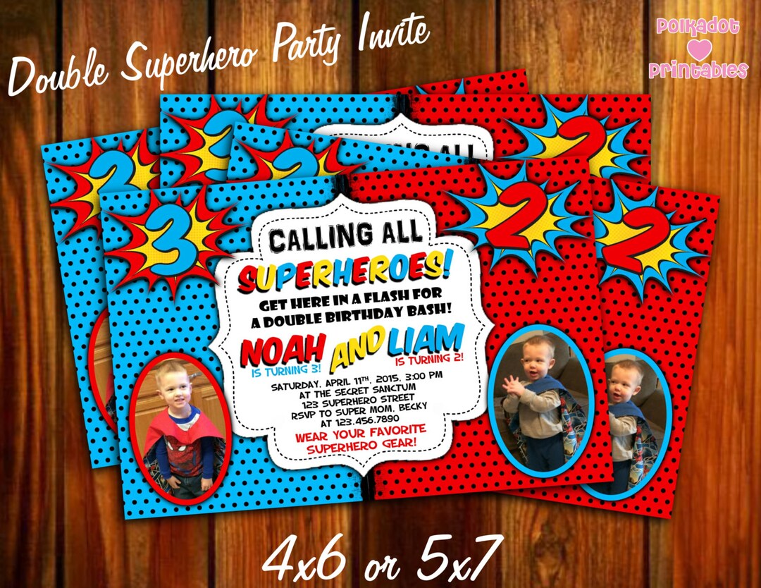 Calling All Superheroes Double Party Invitation 4x6 or 5x7 Printable ...