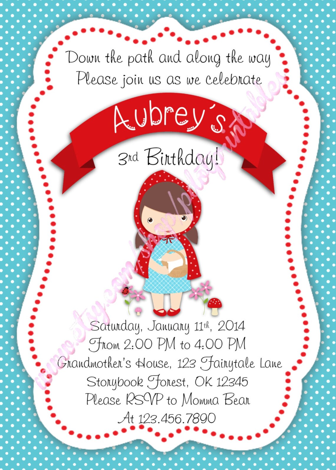 Little Red Riding Hood Themed Invitation 4x6 or 5x7 - Etsy