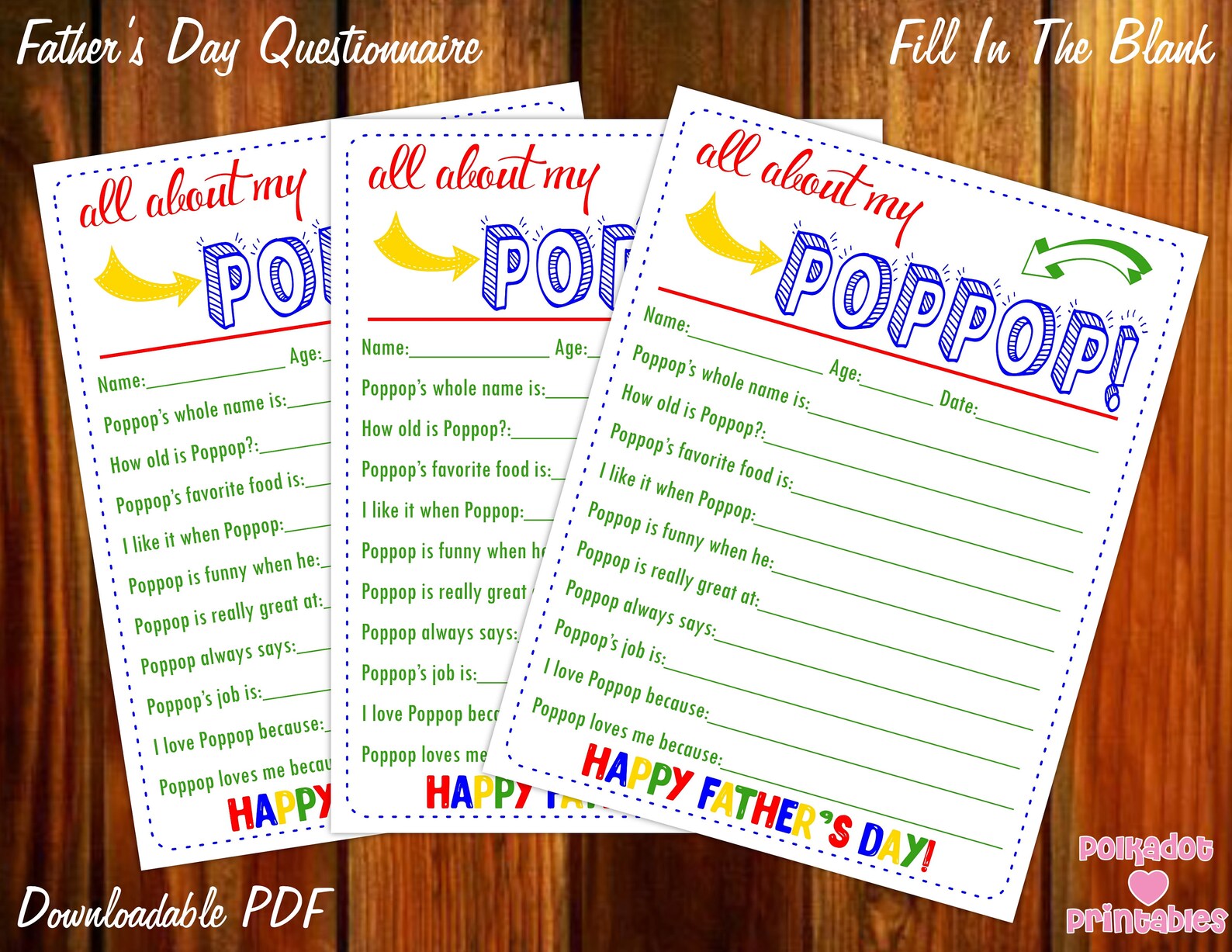 All About My Poppop Father's Day Questionnaire - Instant Downloadable ...