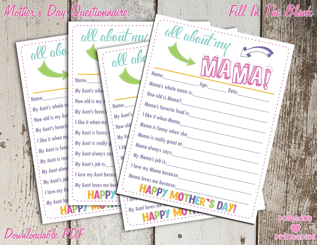 All About My Mama Mother's Day Questionnaire Instant Downloadable PDF ...