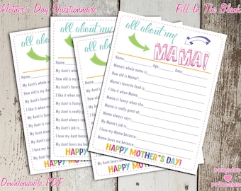 All About My Mom Mother's Day Questionnaire Instant | Etsy