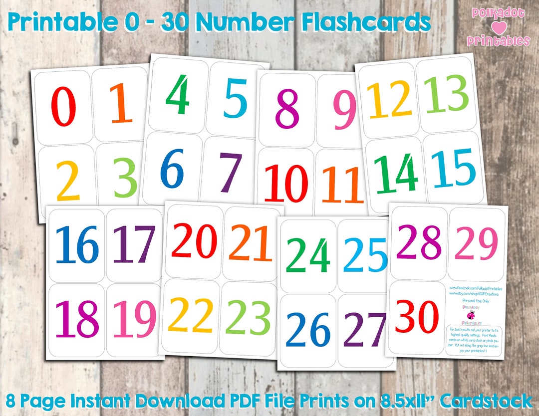 Printable 0 30 Number Flashcards Instant Download Preschool Flashcards ...