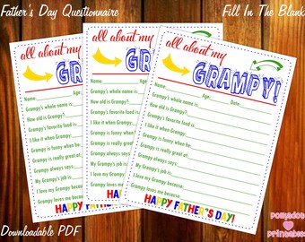 All About My Grandpa Father's Day Kids Questionnaire Coloring Sheets ...