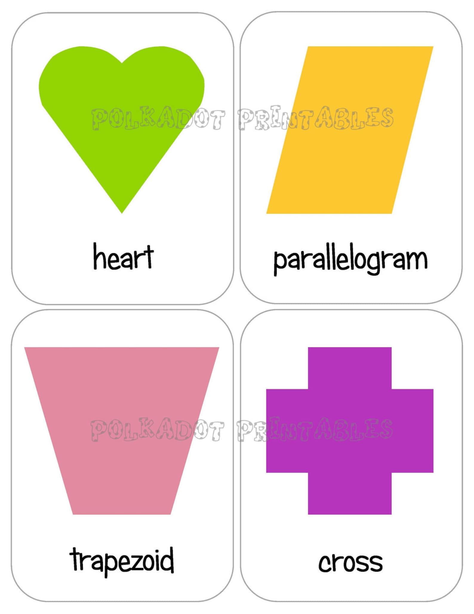 Printable Shape Flashcards Set of 12 Instant Download | Etsy