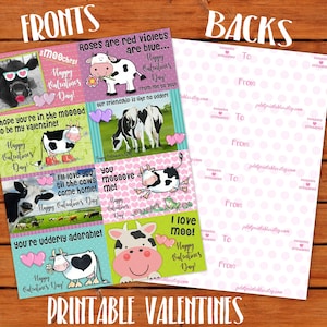 Cow Valentine Set - 8 Different Designs - Printable Classroom ...