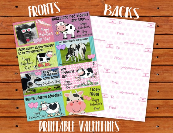 Cow Valentine Set - 8 Different Designs - Printable Classroom ...