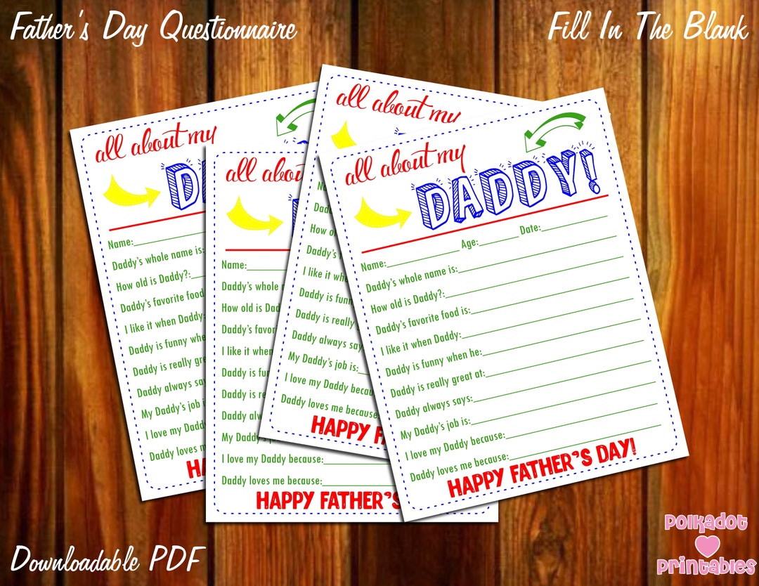 All About My Daddy Father's Day Questionnaire Instant Downloadable PDF ...