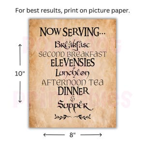 Hobbit Meals Printable - Lord of the Rings Party - Digital PDF and JPG ...