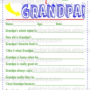 All About My Grandpa Father's Day Kids Questionnaire Coloring Sheets ...