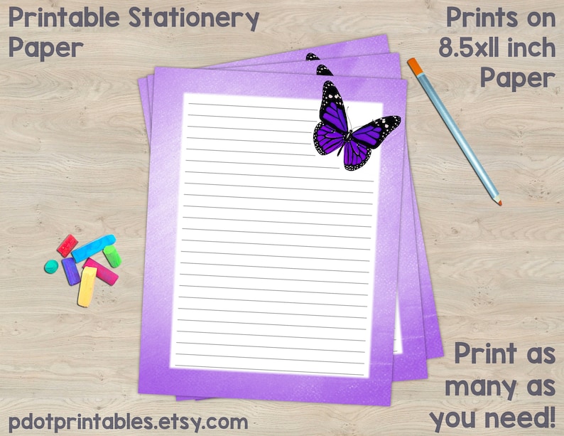Purple Butterfly Printable Stationery Paper - Pen Pal Letter Writing ...