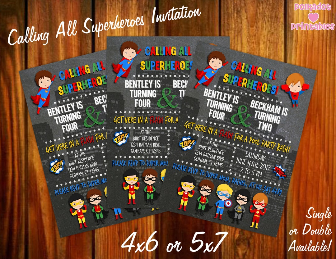 Calling All Superheroes Single or Double Party Invitation 4x6 or 5x7 ...