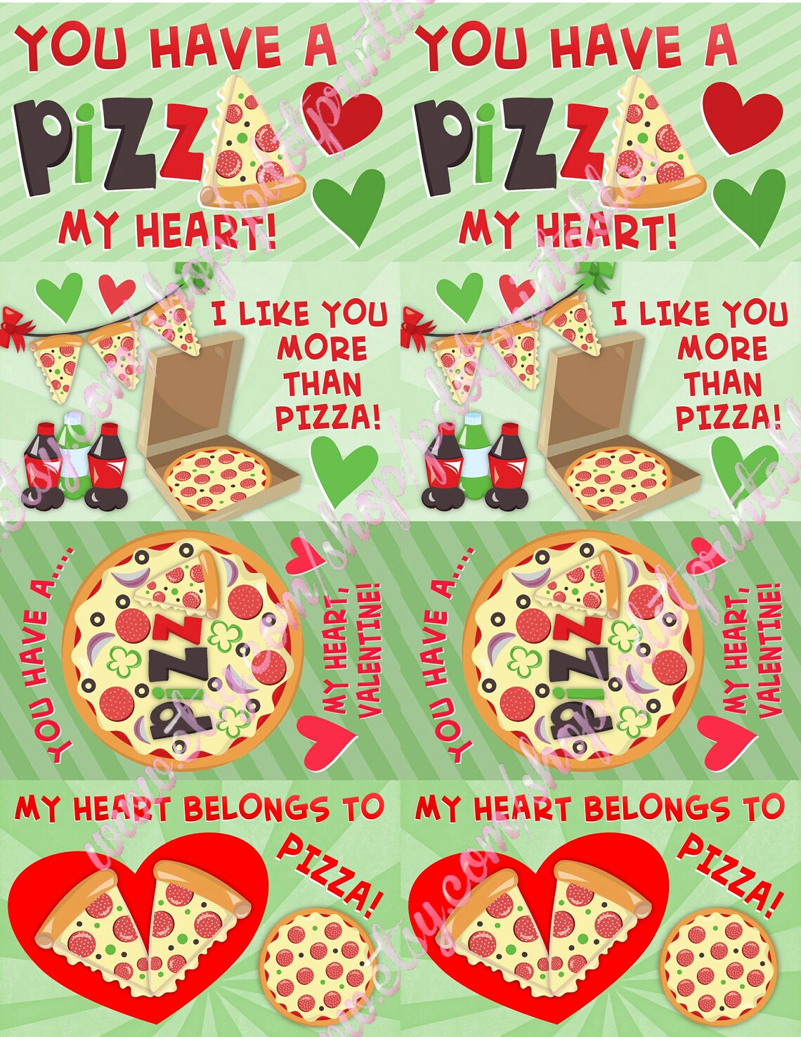 Pizza Lover Valentine Set Prints 8 per Page Printable - Etsy