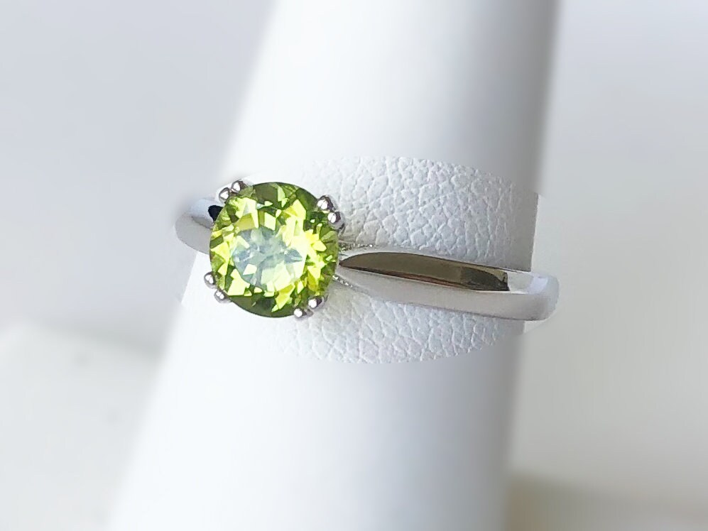 Peridot White Gold Solitaire Ring Natural Gemstone Ring | Etsy