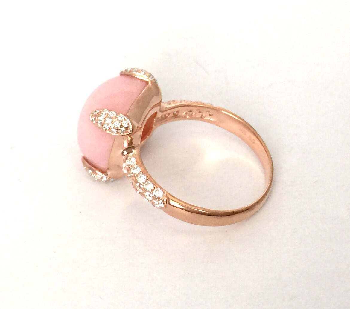 Pink Opal CZ Pave Round Cushion 18K Rose Gold Vermeil Ring - Etsy