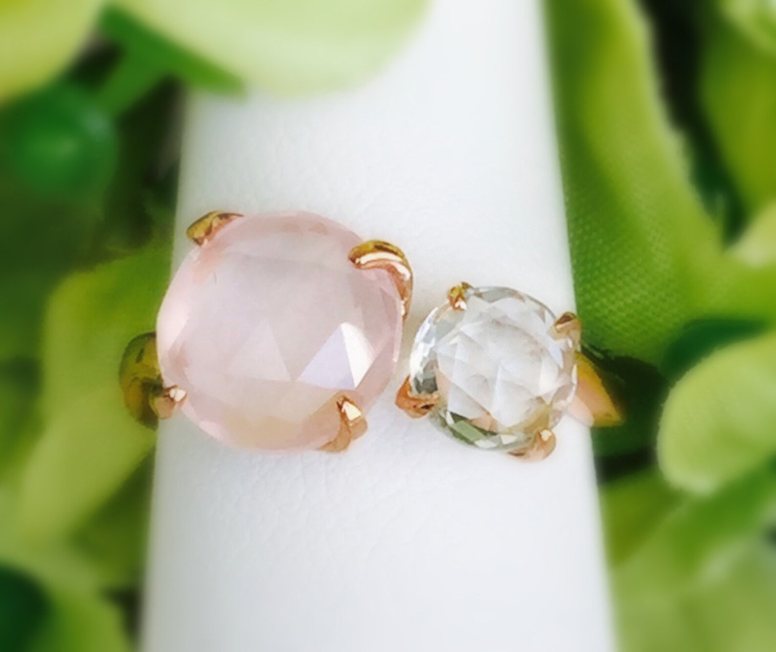 Two Stone Faceted Rose-cut Round Rose Quartz Green Amethyst | Etsy