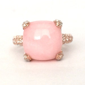 Pink Opal CZ Pave Round Cushion 18K Rose Gold Vermeil Ring, Statement ...