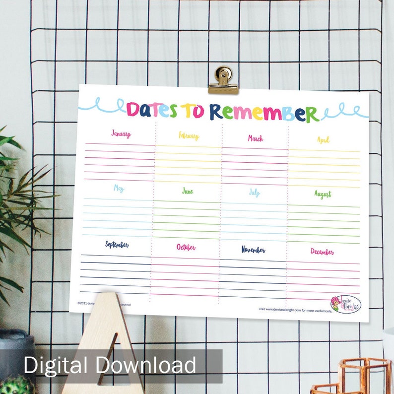 Dates to Remember Perpetual Calendar | Digital Download | Print-ready ...