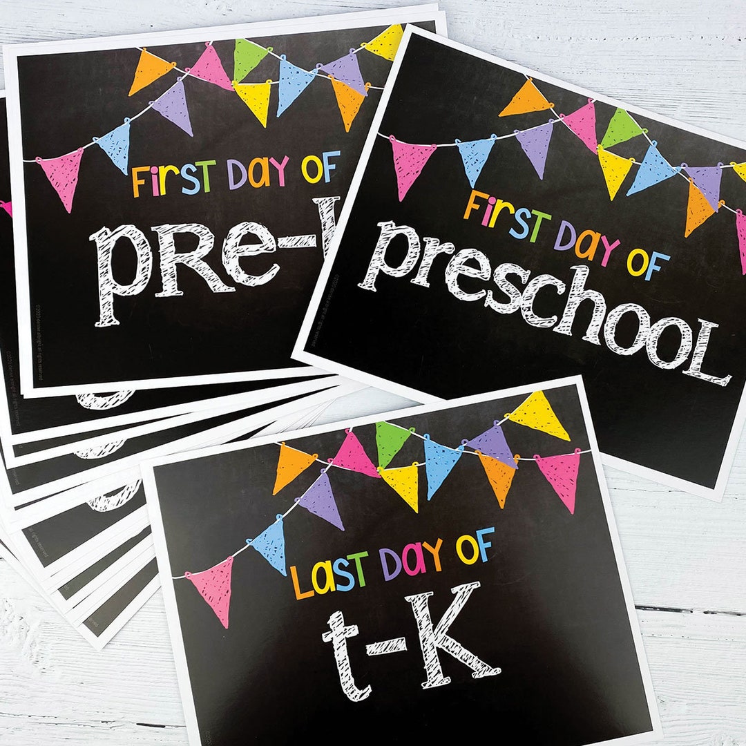 First & Last Day of School Chalk Design Photo Prop Deck of Signs ...