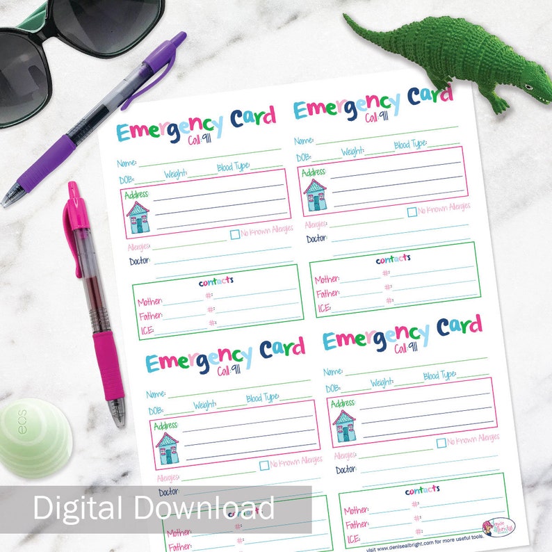 Kids' Emergency Card Digital Download Print-ready - Etsy