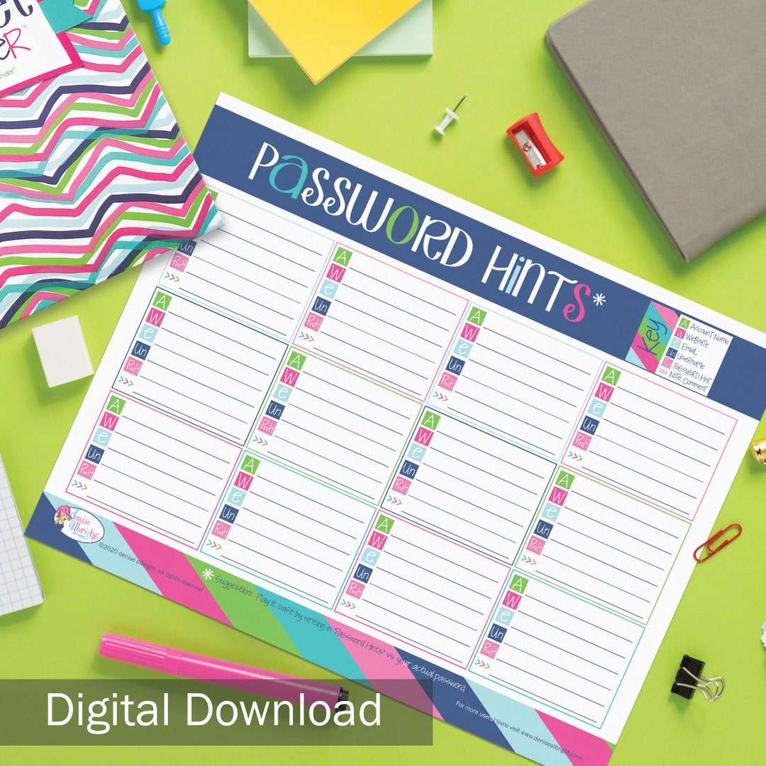 Password Hints Worksheet | Digital Downloads | Print-ready, Delivered ...