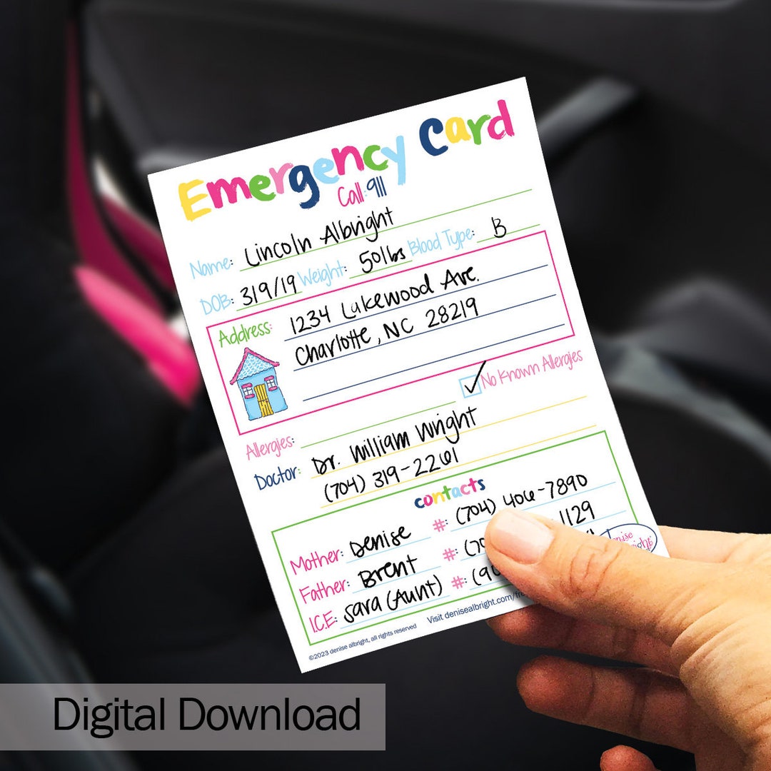 Kids' Emergency Card | Digital Download | Print-ready, Delivered ...