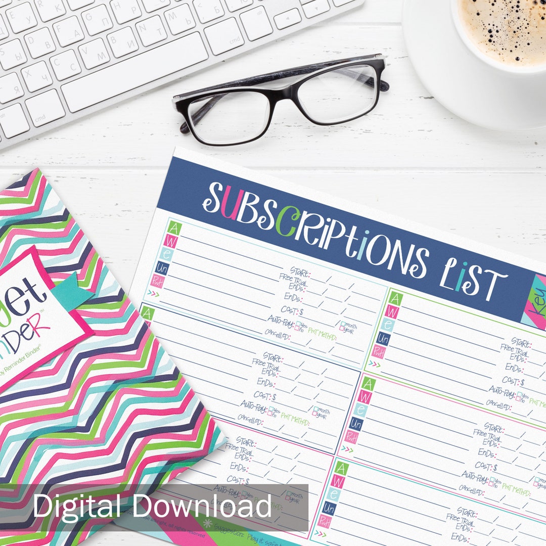 Subscriptions List Worksheet | Digital Downloads | Print-ready ...
