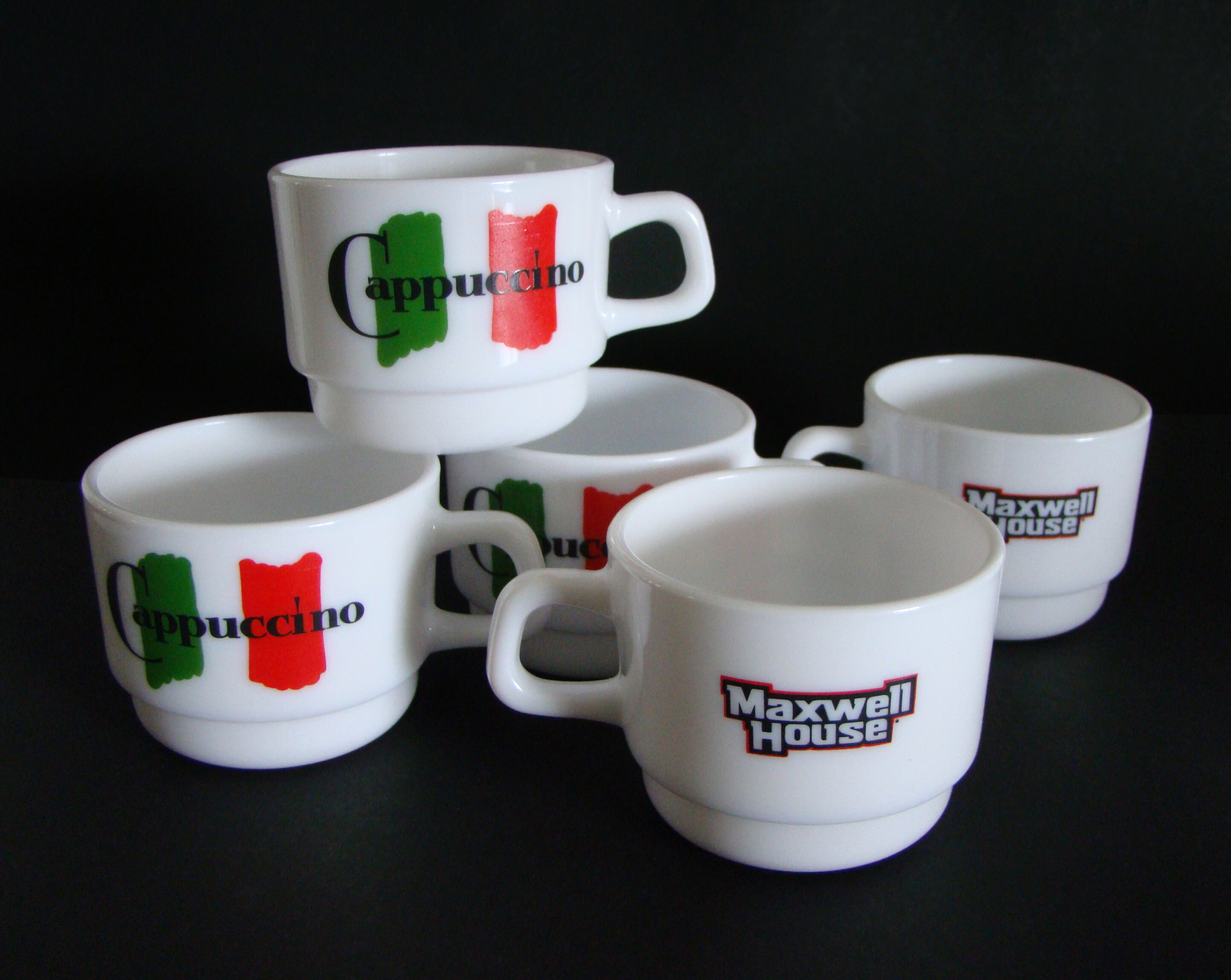 Maxwell House Cappuccino Coffee Mugs, Restaurant Stacking Cups, Arcopal ...