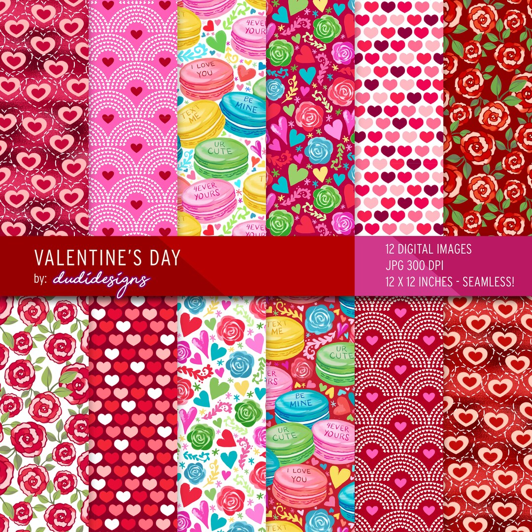 Valentine's Day Digital Paper Pack. Scrapbooking Pages, Background ...
