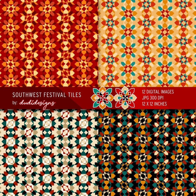 Southwest Tiles Digital Paper Pack. Scrapbooking Pages, Background ...