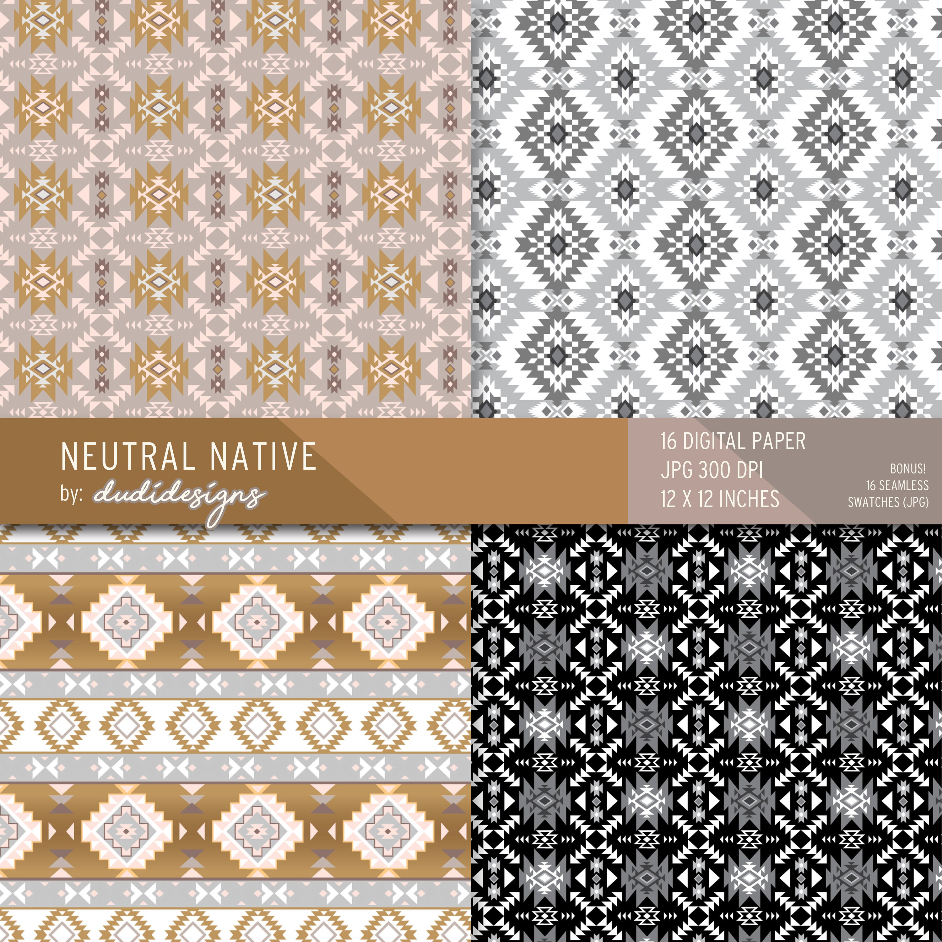 Neutral Native Digital Paper Pack. Scrapbooking Pages, Background ...