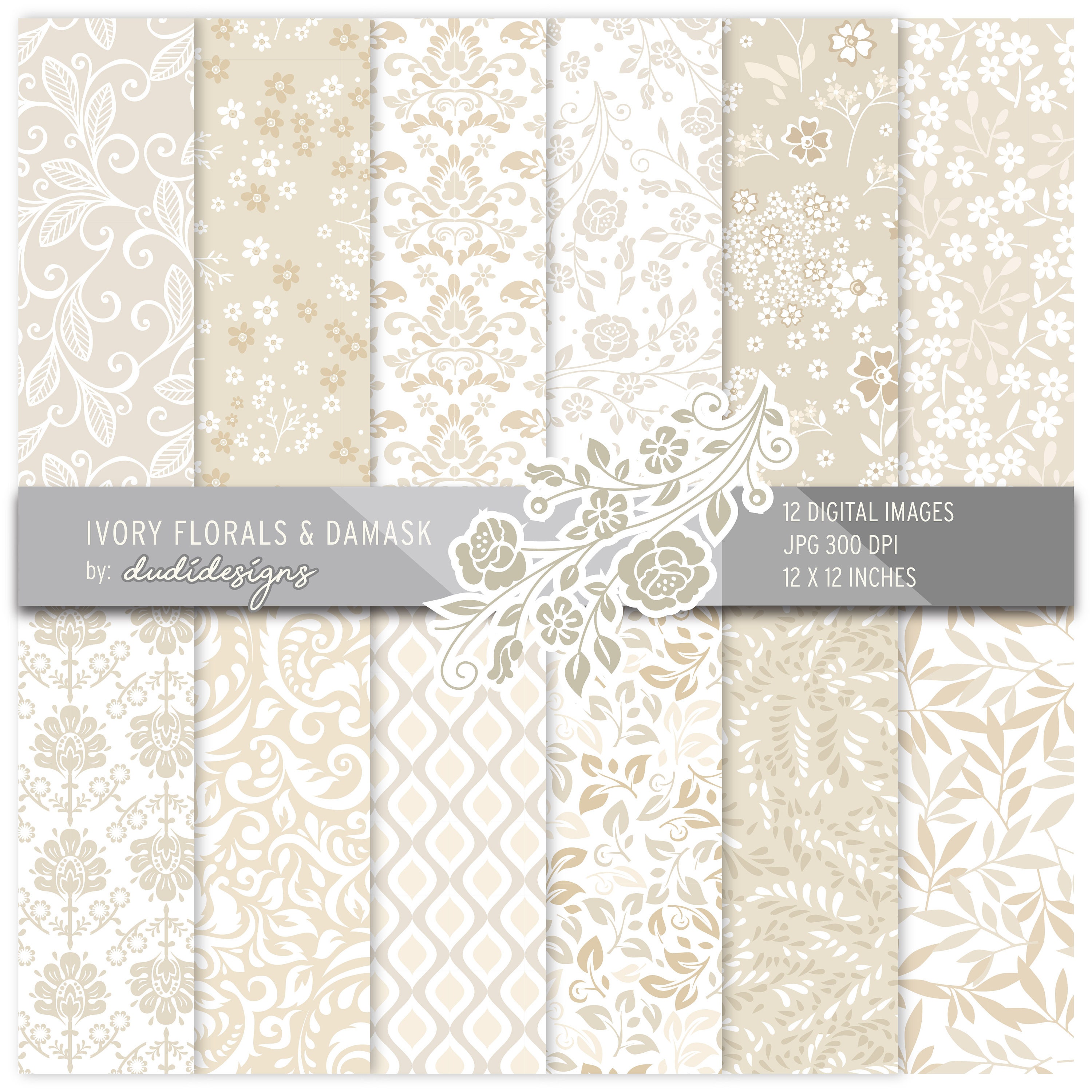 Ivory Damask Digital Papers Elegant White Beige Damask - Etsy Israel