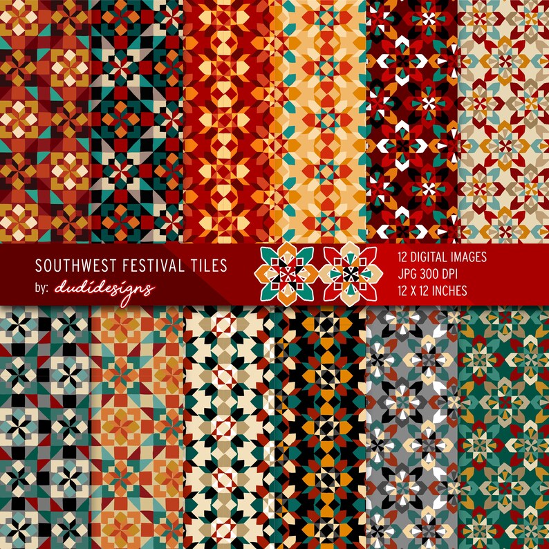 Southwest Tiles Digital Paper Pack. Scrapbooking Pages, Background ...