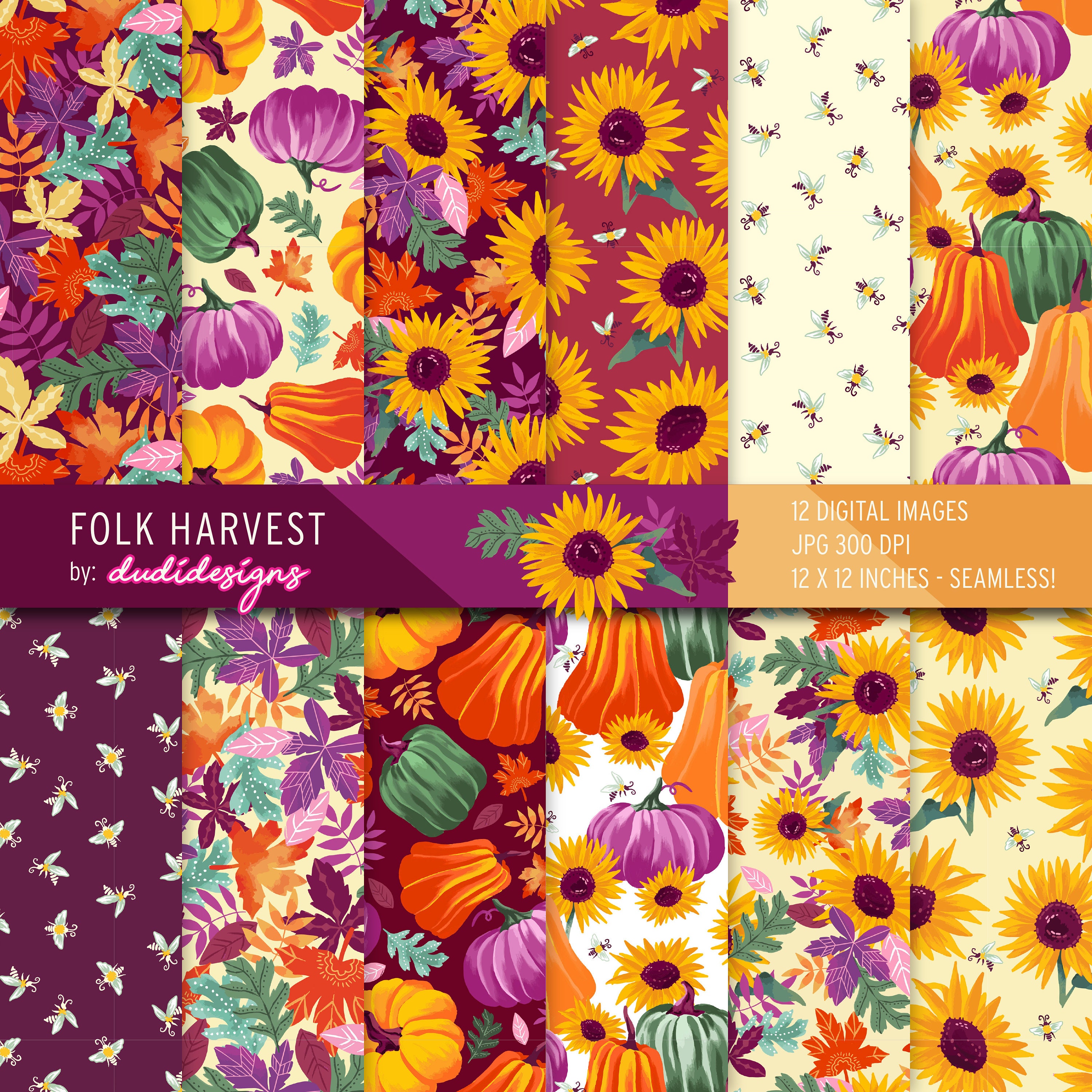 Folk Harvest Seamless Fall Digital Paper Fabric Scrapbook - Etsy