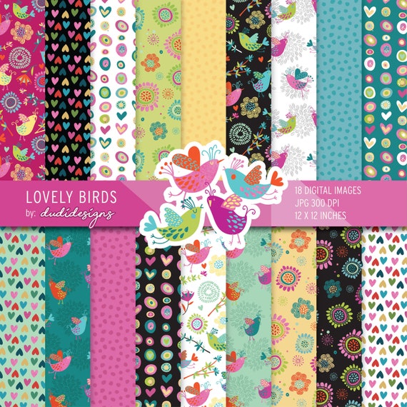 Cute Birds Digital Paper Pack. Scrapbooking Pages Background | Etsy