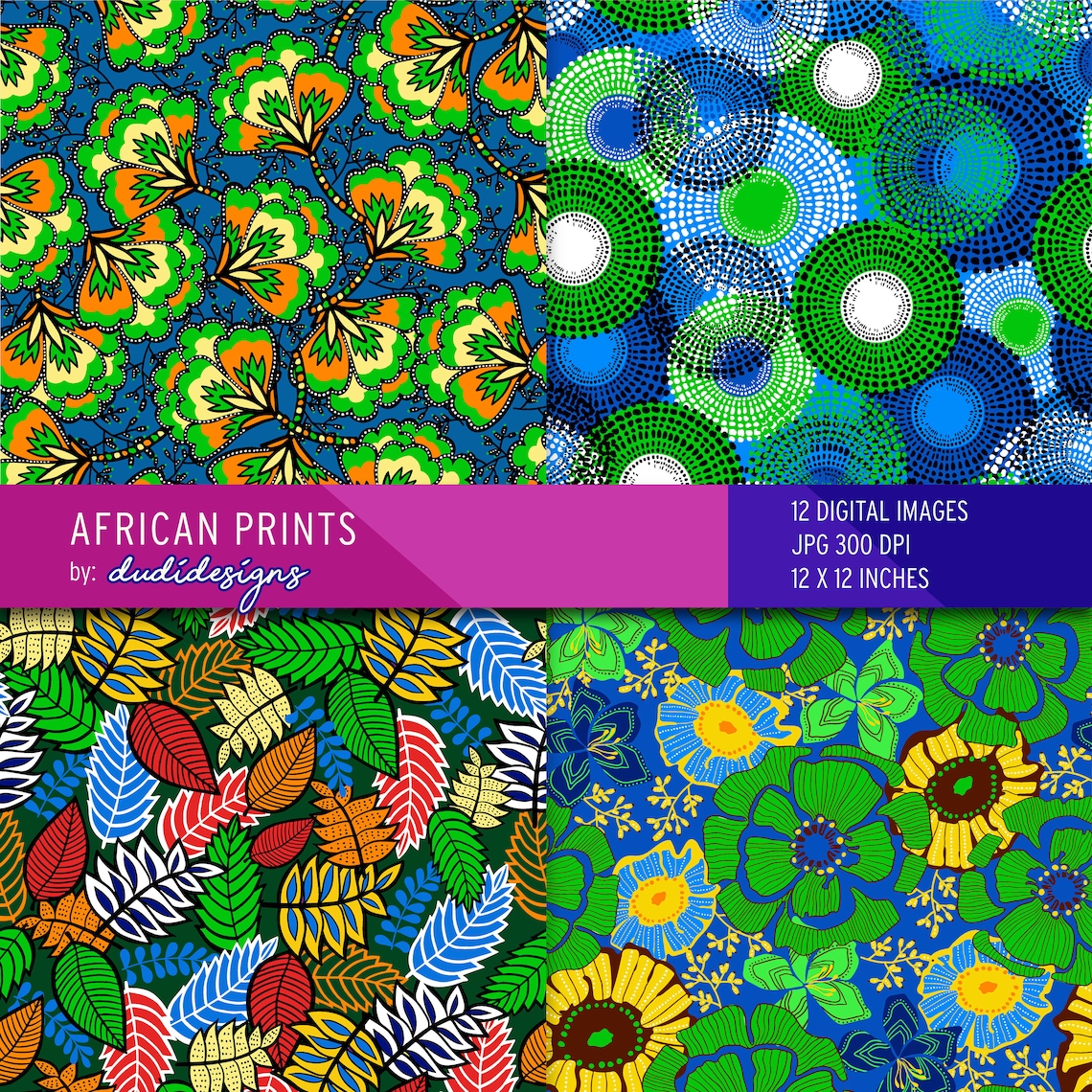 African Print Seamless Digital Paper Pack. Scrapbooking Pages ...