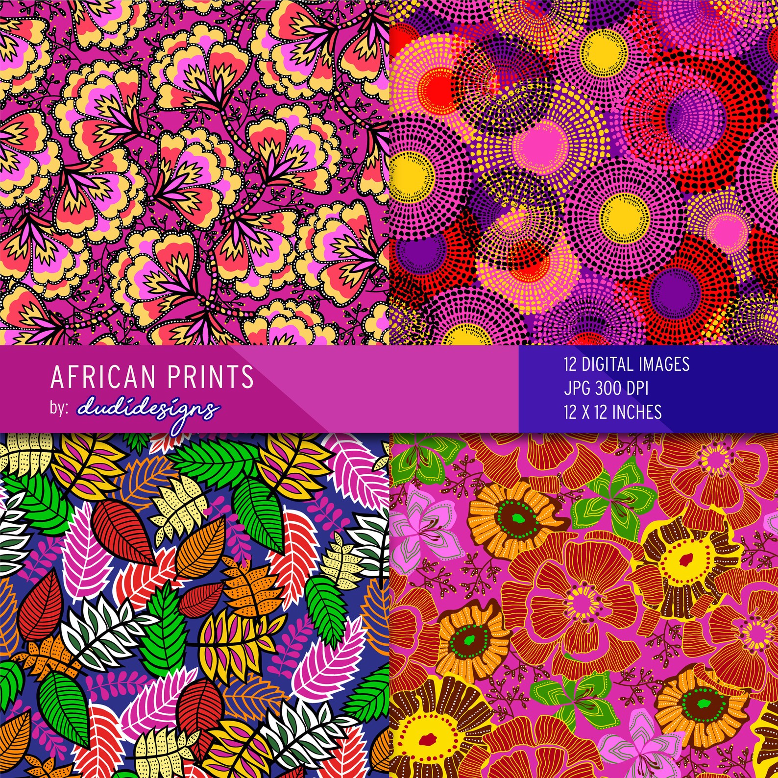 African Print Seamless Digital Paper Pack. Scrapbooking Pages ...