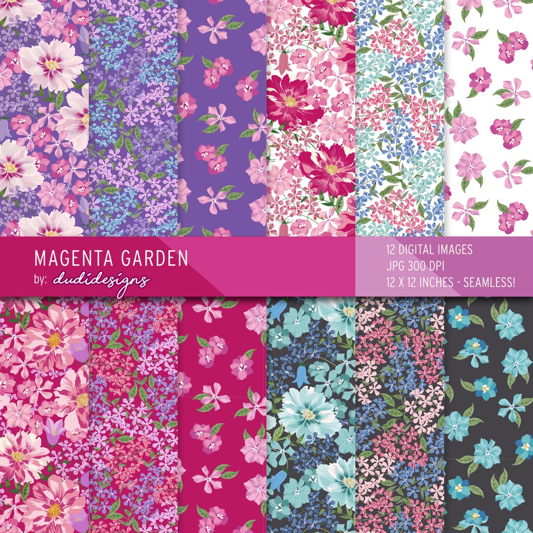 Liberty Style Seamless Magenta Floral Digital Paper, Fabric, Scrapbook ...