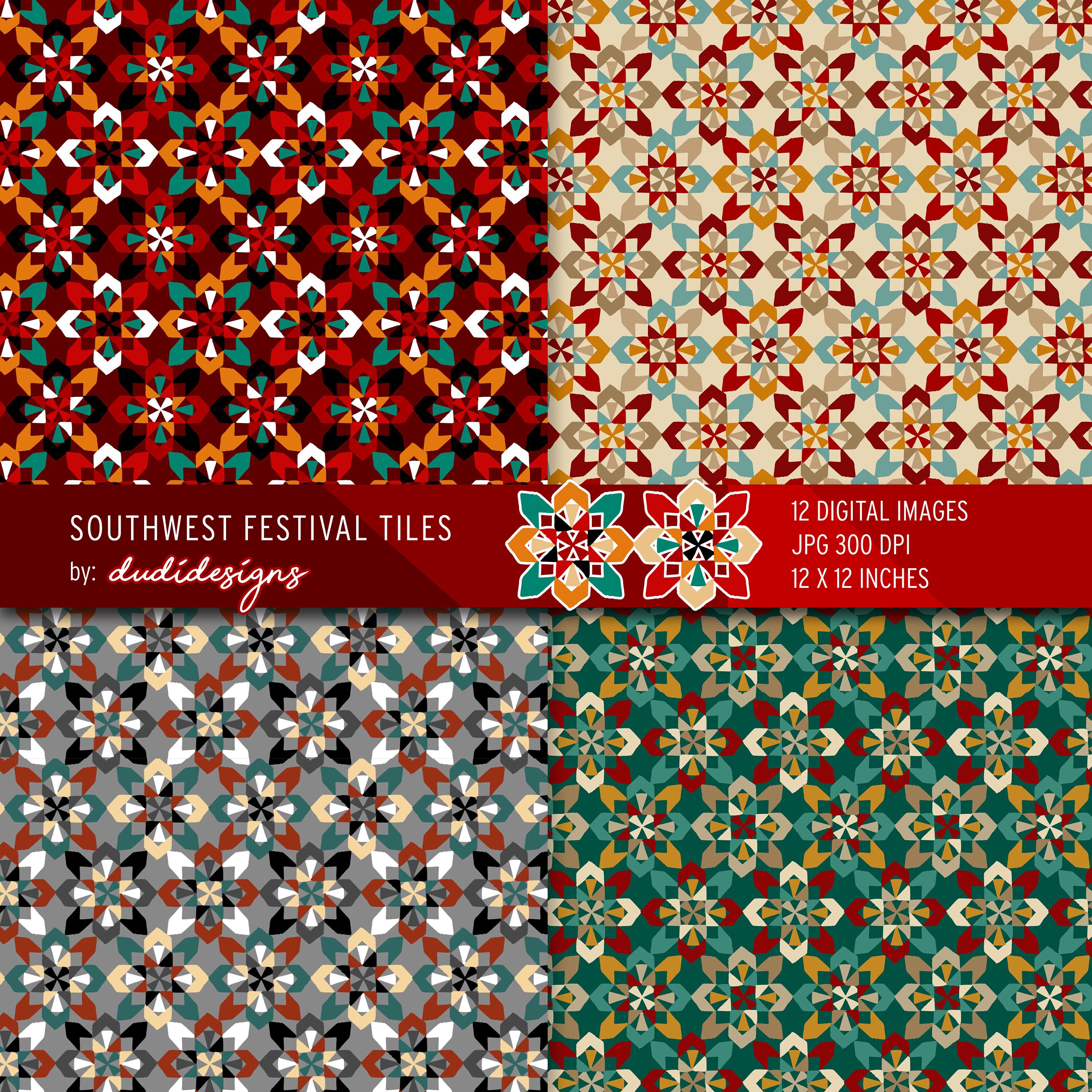 Southwest Tiles Digital Paper Pack. Scrapbooking Pages, Background ...