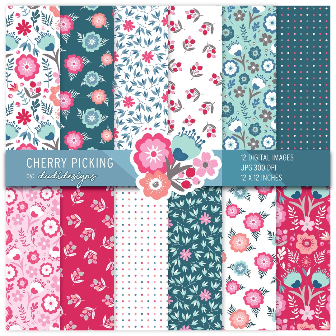 Floral Digital Paper Pack: Pink Flower Scrapbook Backgrounds (digital ...