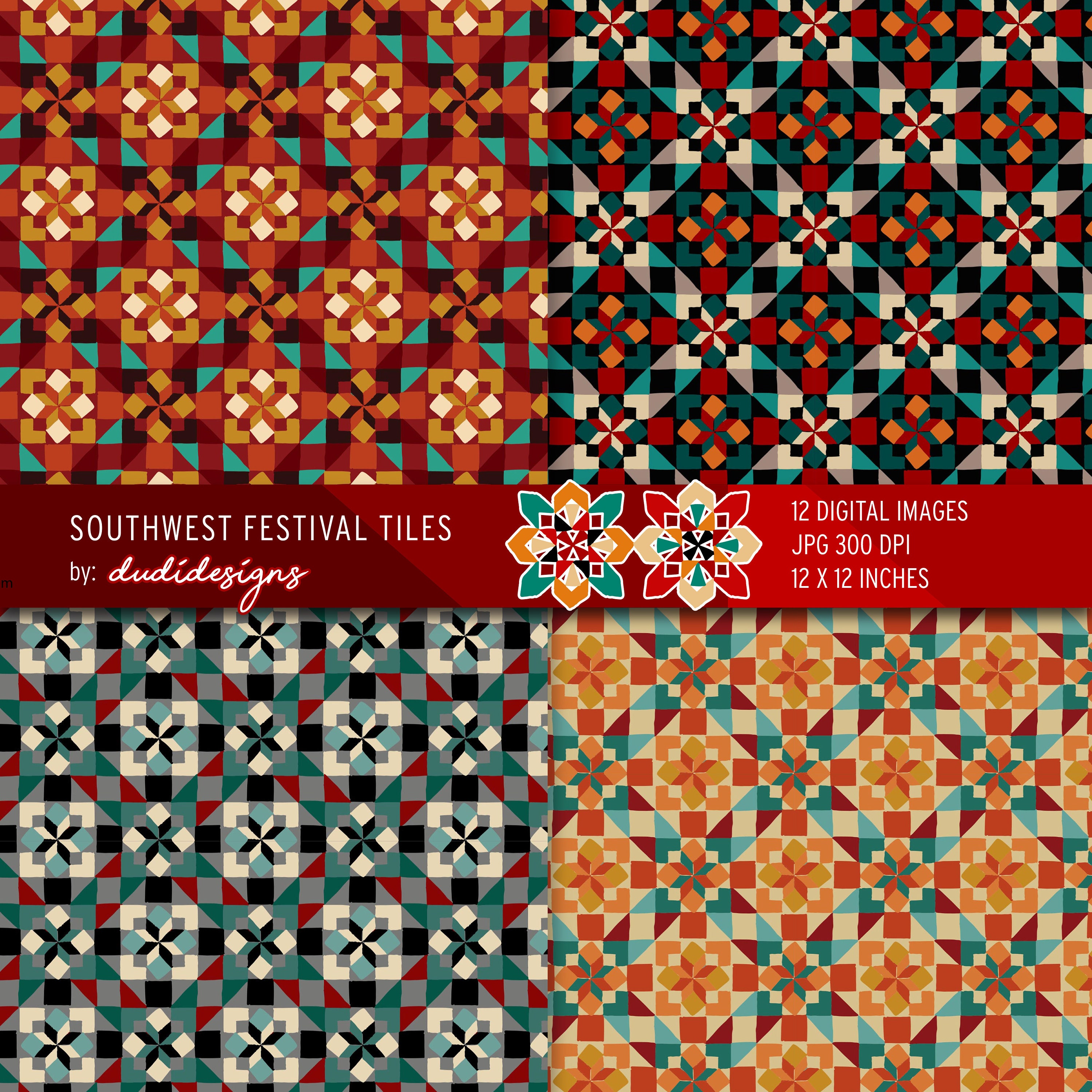 Southwest Tiles Digital Paper Pack. Scrapbooking Pages, Background ...