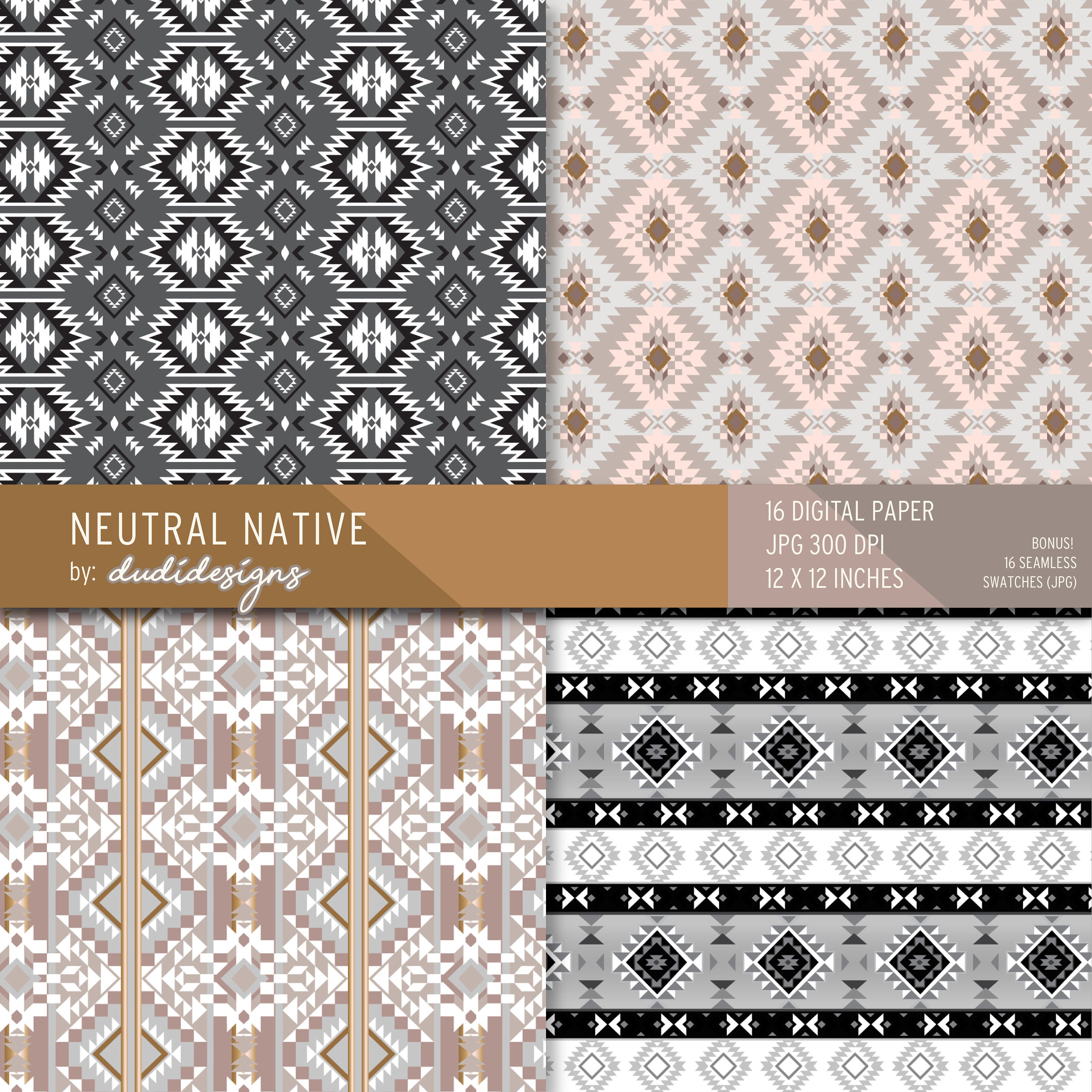 Neutral Native Digital Paper Pack. Scrapbooking Pages, Background ...