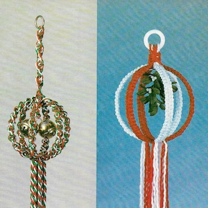 Christmas Ball Hangings • 1970s Macrame Christmas Xmas Bell Santa Bells ...