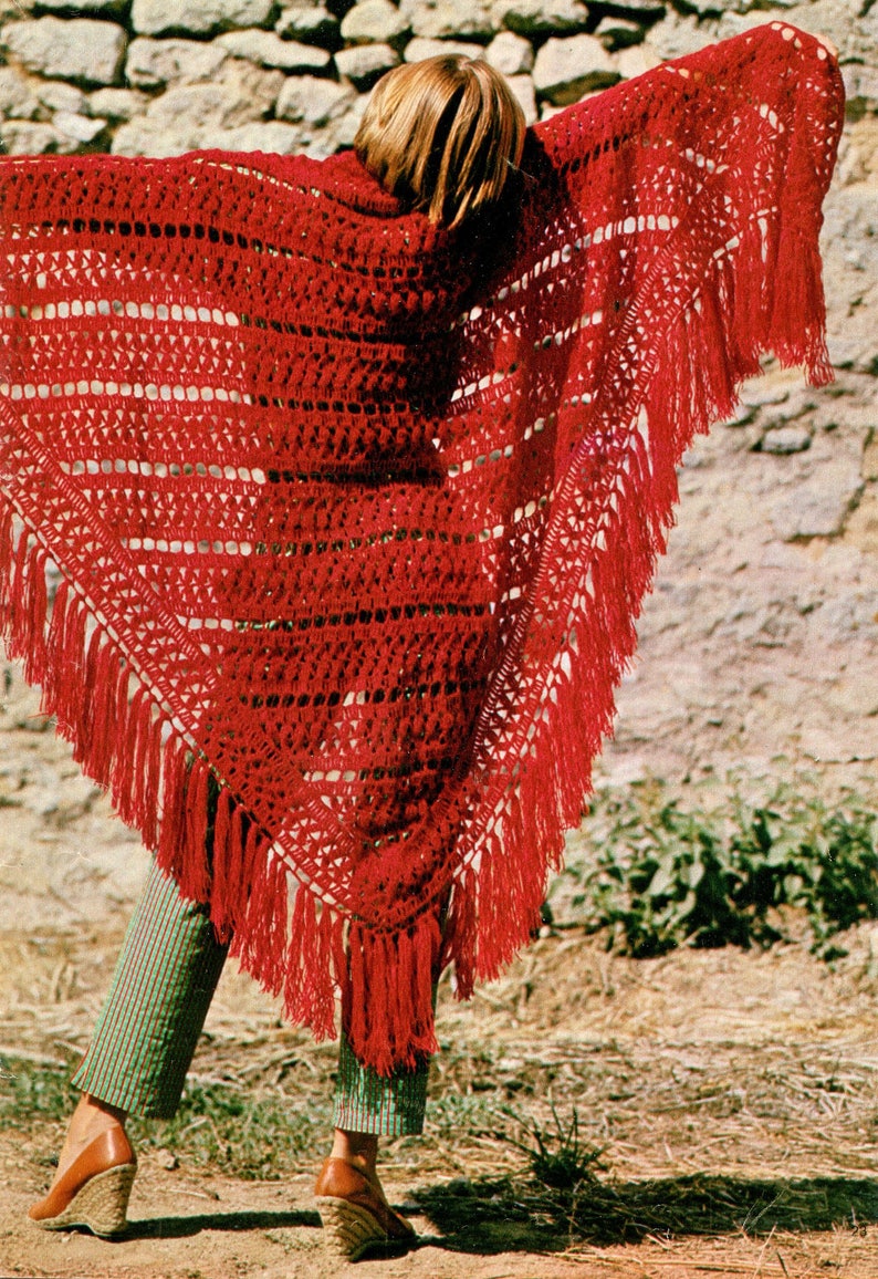 Ruby Shawl 1970s Knit Cape Wrap Pattern Vintage 70s | Etsy