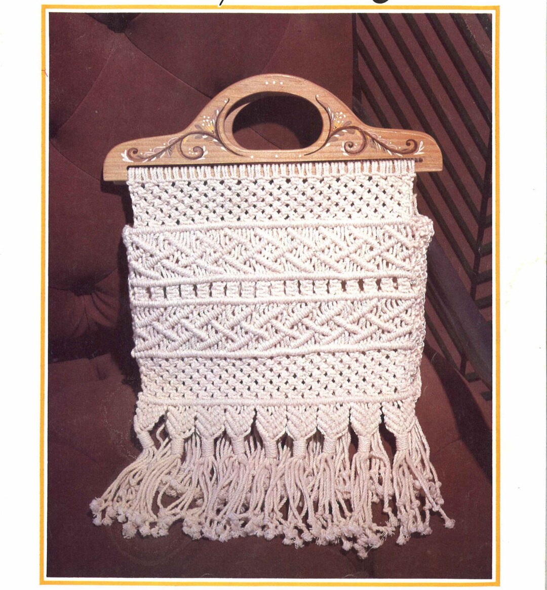 Burning Man Bag • 1970s Macrame White Purse Handbag • Macrame Wooden ...