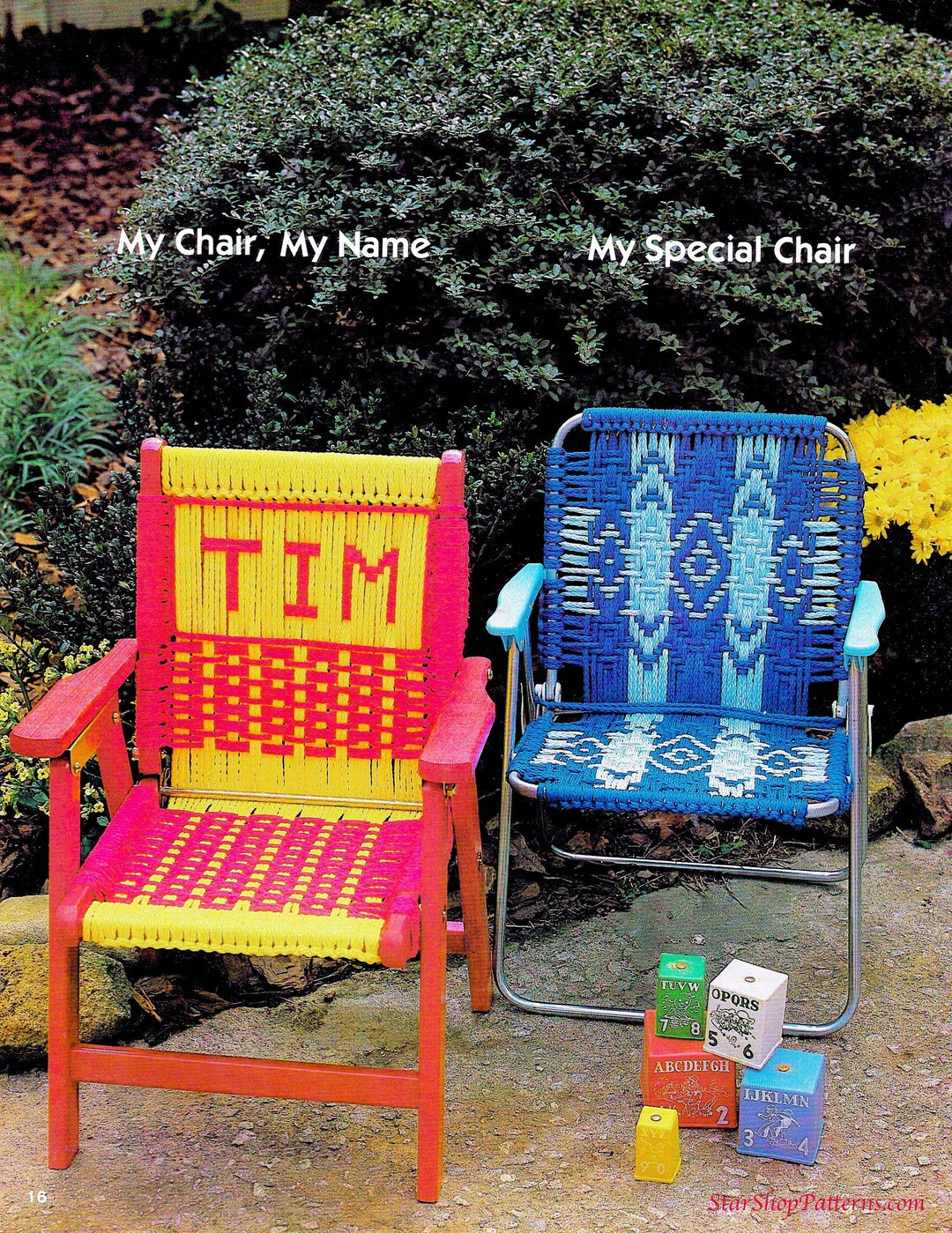 My Name Macrame Lawn Chair • 1980s Macrame Patio Chairs Folding Deck ...