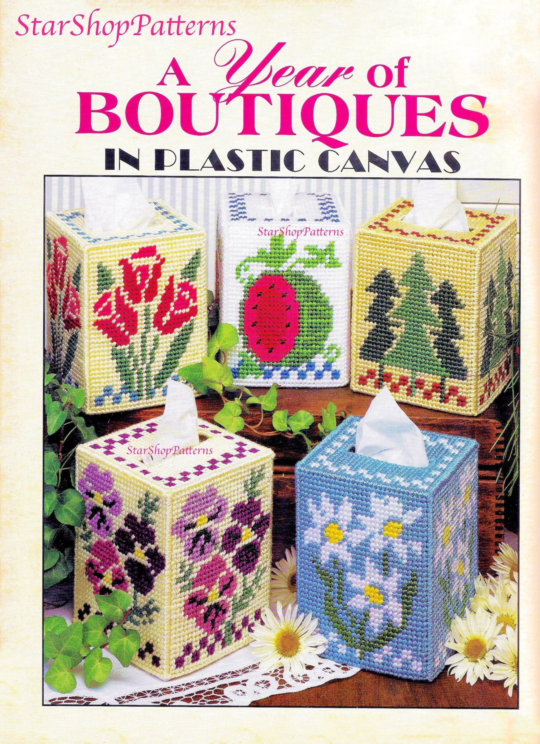 Vintage Tissue Box Cover Plastic Canvas Pattern Book PDF • Plastic ...