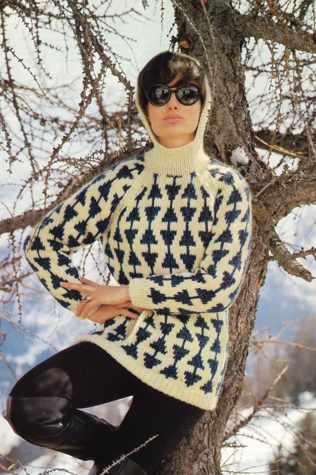 North South Sweater • 1960s Hooded Pullover Pattern • Vintage Fair Isle ...
