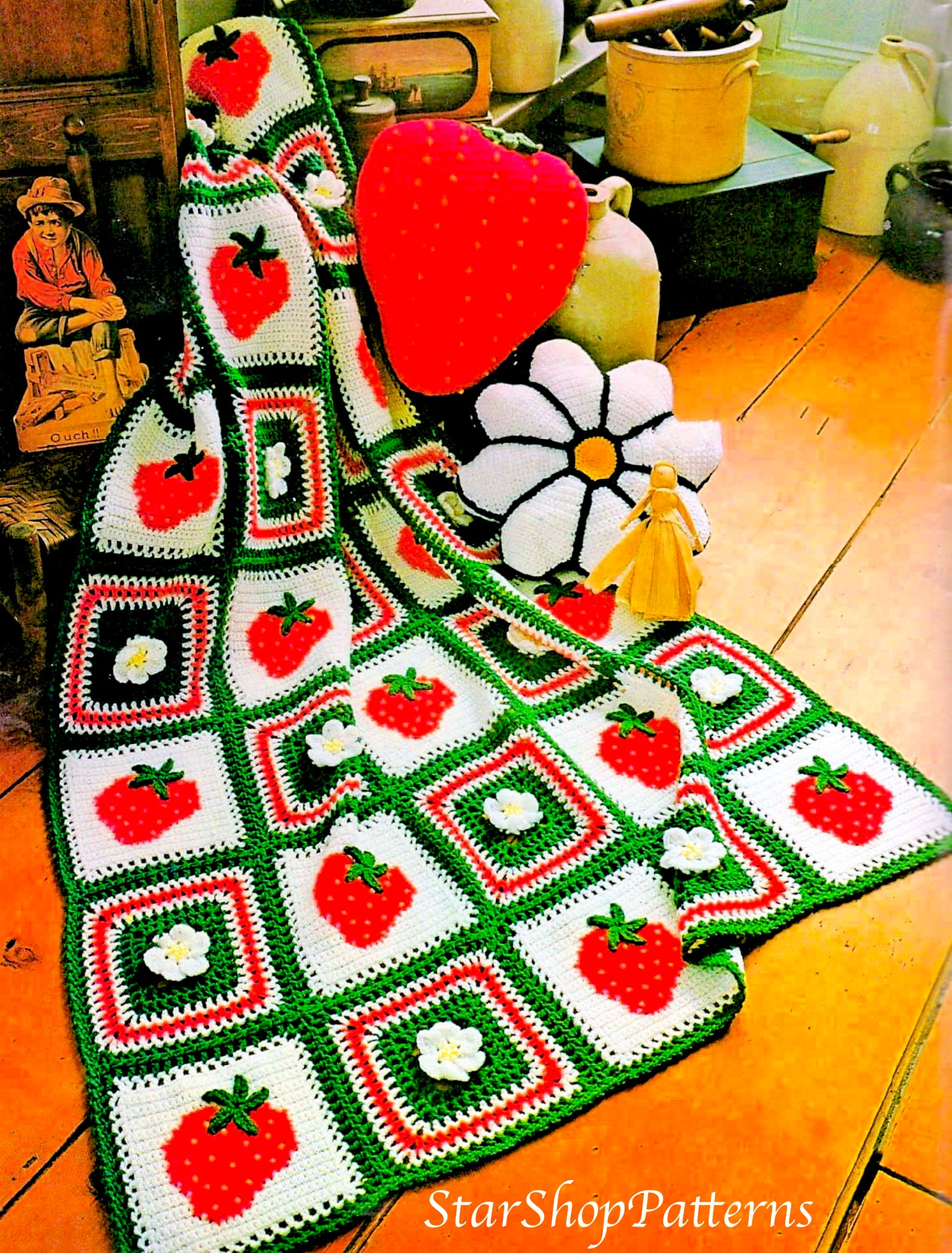 Vintage Crochet Afghan Pattern PDF Strawberry Crochet - Etsy