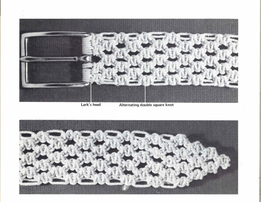 5 Macramé Belts • 1970s Macrame Pattern White • Tutorial Instruction ...